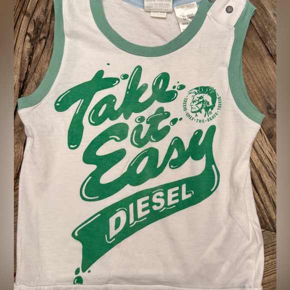 Diesel | Shirts & Tops | Diesel Green And White Tank Top Vibrant Design ...